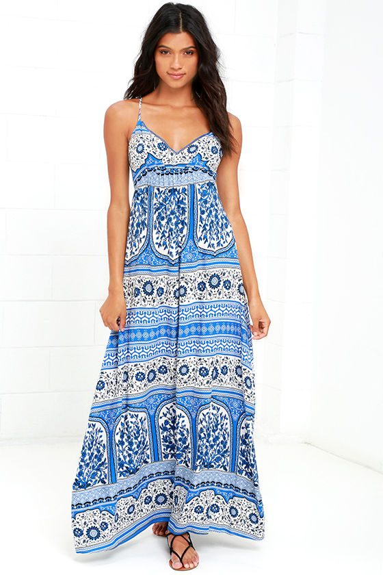 Boho Maxi Dress - Blue Print Dress - Backless Dress - $62.00 - Lulus