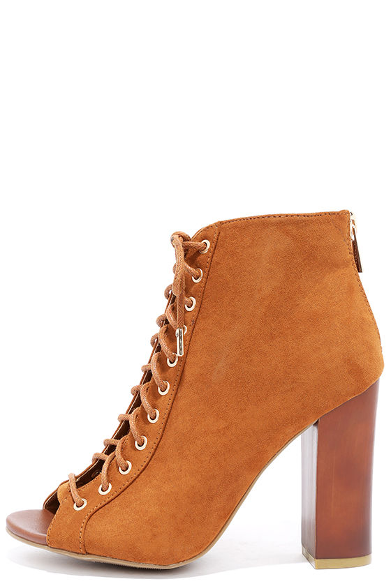 Stylish Brown Booties - Lace-Up Booties - Vegan Suede Booties - $39.00 ...