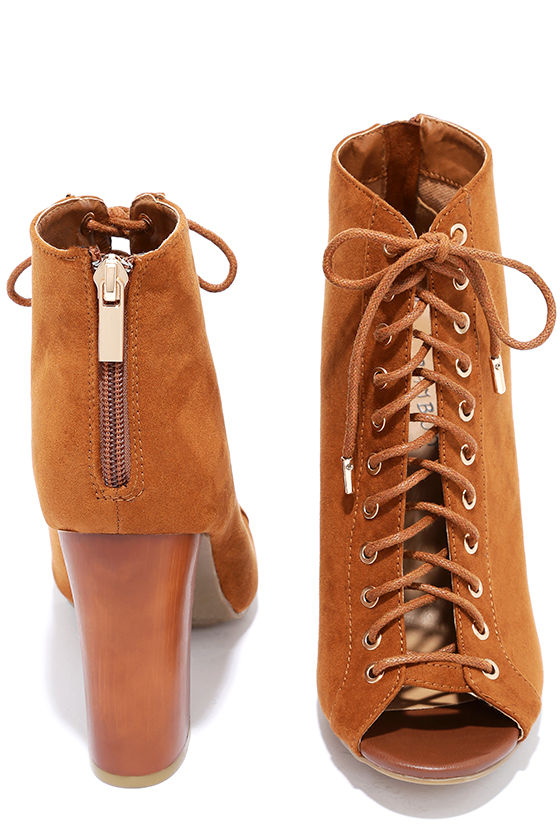 Stylish Brown Booties - Lace-Up Booties - Vegan Suede Booties - $39.00 ...