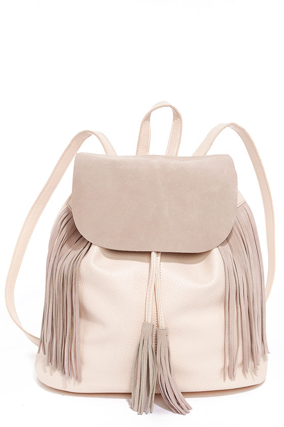 Stylish Blush Pink Backpack - Fringe Backpack - Faux Leather Backpack ...