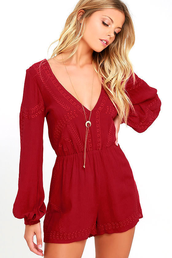Boho Romper - Wine Red Romper - Embroidered Romper - $59.00 - Lulus