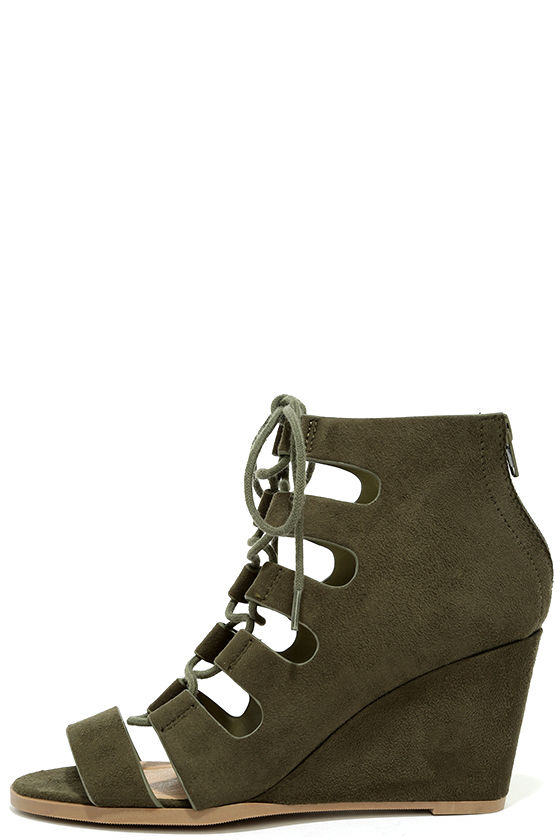 Cute Khaki Wedges - Vegan Suede Wedges - Lace-Up Wedge Sandals - $29.00 ...