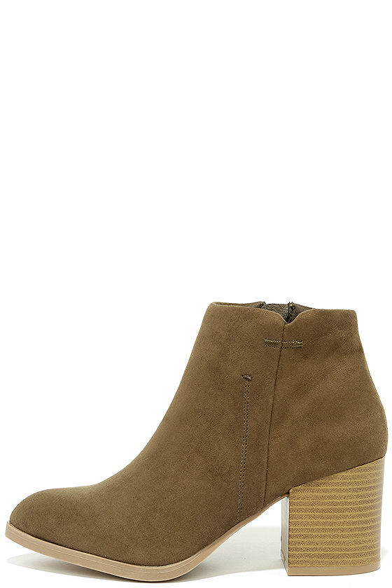 Chic Khaki Suede Booties - Vegan Suede Ankle Booties - $32.00 - Lulus