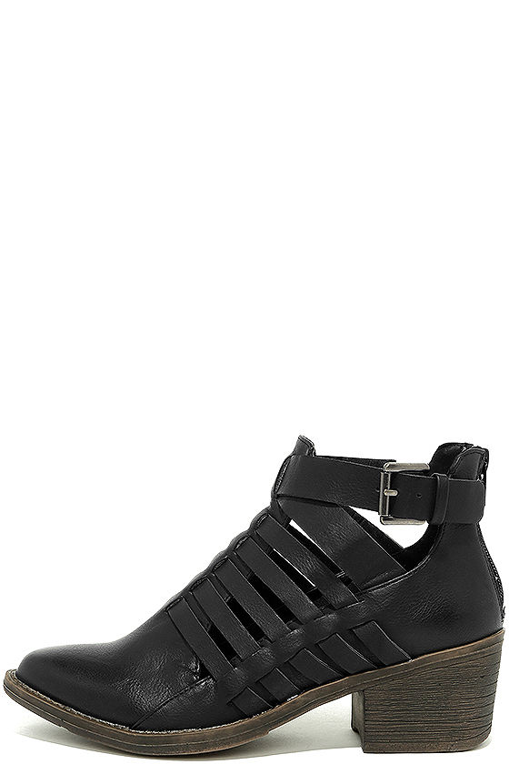 Cool Black Cutout Booties - Ankle Booties - Vegan Leather Booties - $69 ...