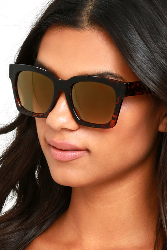 Cool Tortoise and Dark Gold Sunglasses - Mirrored Sunglasses - Chunky ...