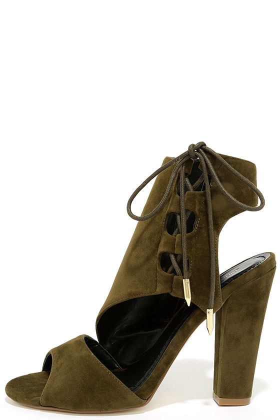 Cute Olive Suede Heels - Vegan Suede Heels - Lace-Up Heels - $36.00 - Lulus