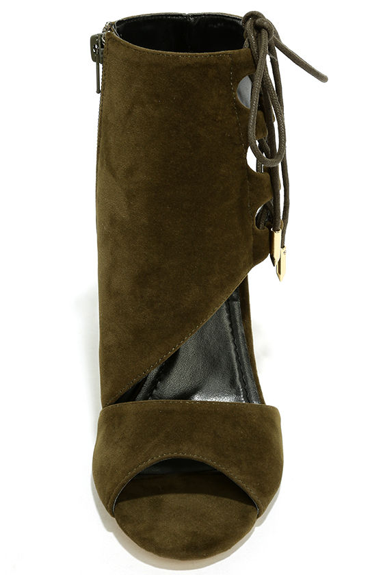 Cute Olive Suede Heels - Vegan Suede Heels - Lace-Up Heels - $36.00
