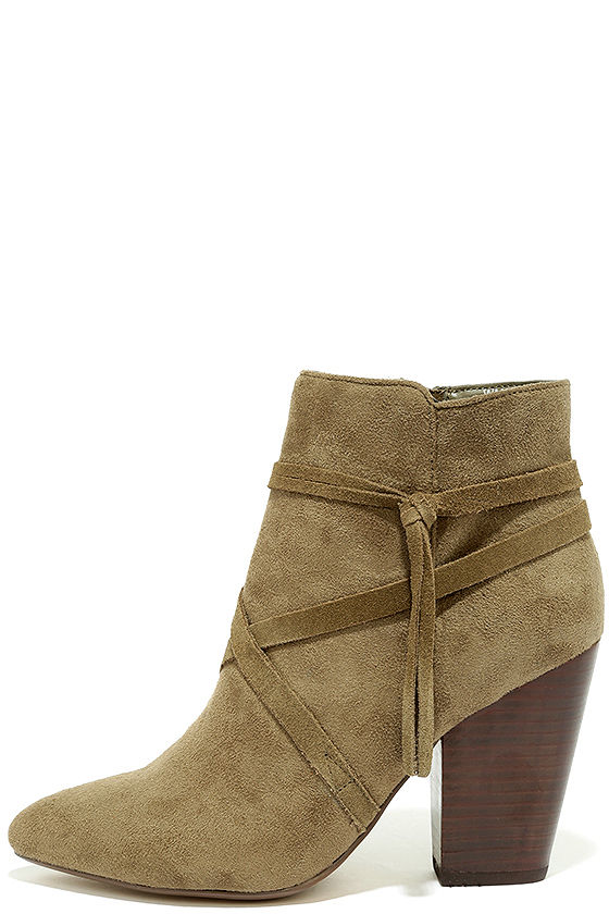 Report Indiana Booties - Olive Suede Ankle Booties - High Heel Booties ...