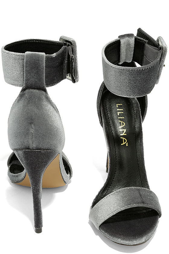 Sexy Grey Heels - Velvet Heels - Ankle Strap Heels - $32.00