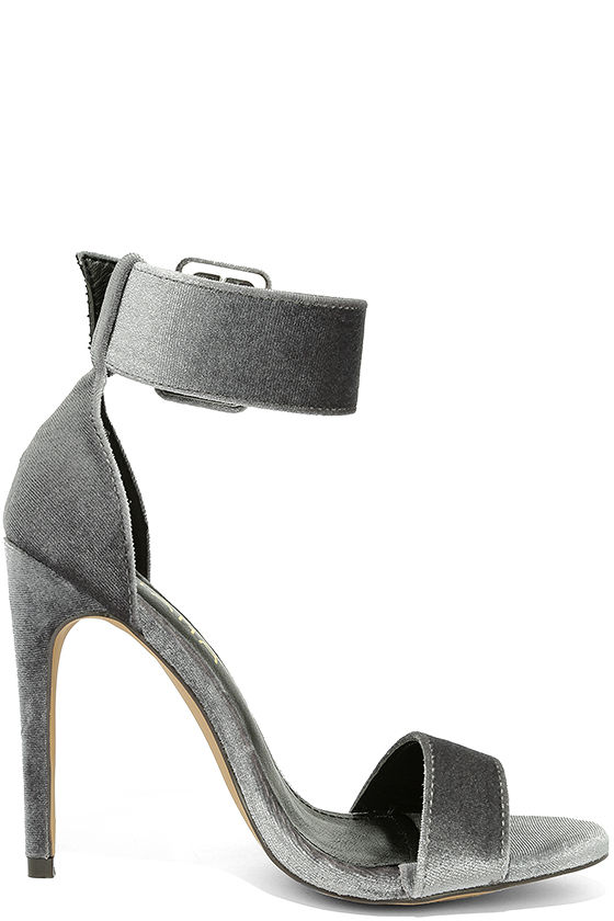 Sexy Grey Heels - Velvet Heels - Ankle Strap Heels - $32.00