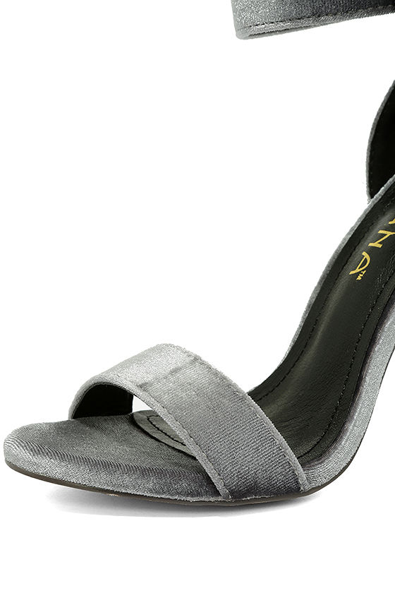 Sexy Grey Heels - Velvet Heels - Ankle Strap Heels - $32.00