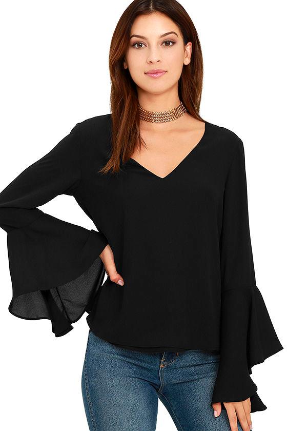 Black Top - Long Sleeve Top - Blouse - Scoop Back Top - $44.00 - Lulus