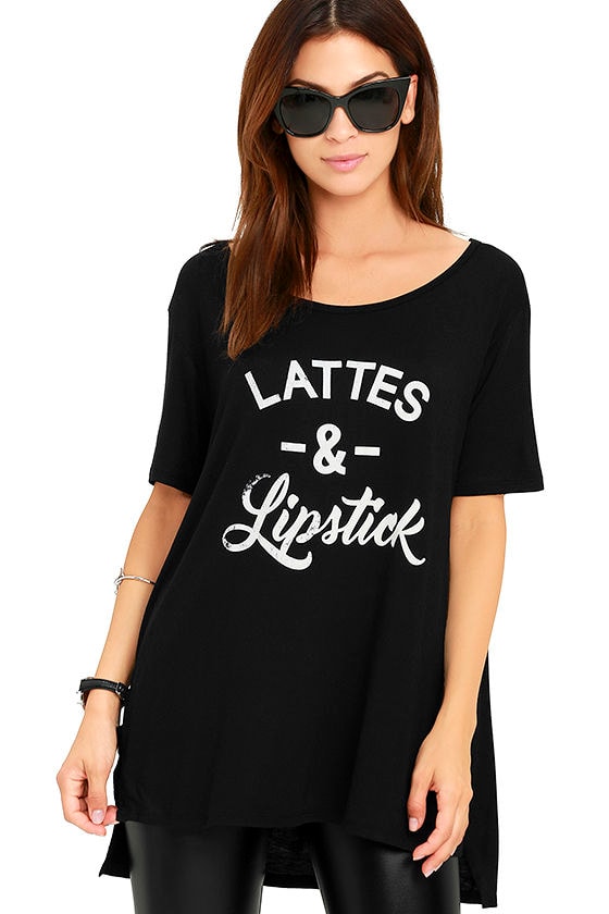 Lattes and Lipstick Tee - Black Tee - Graphic Tee - Short Sleeve Tee ...