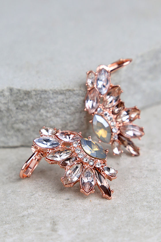 Dazzling Ear Cuffs - Pink Rhinestone Earrings - Rose Gold Earrings ...