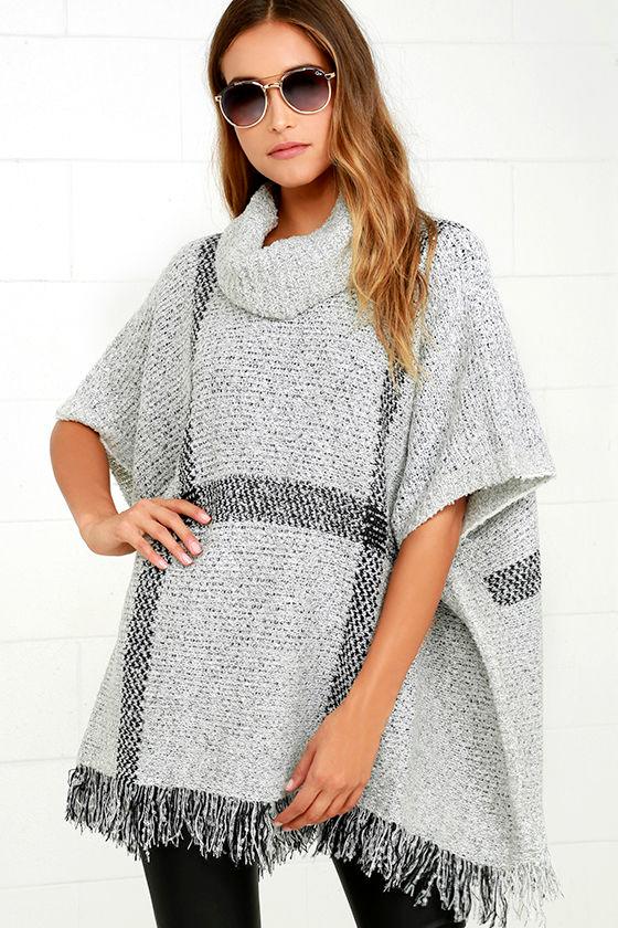 Cozy Poncho Top - Grey Plaid Poncho - Knit Poncho - $86.00 - Lulus