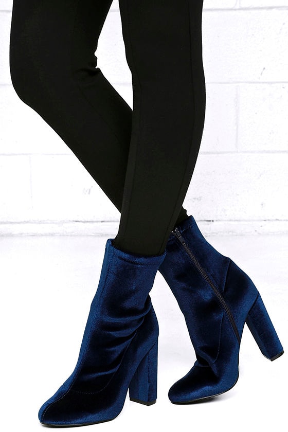 Cool Blue Velvet Boots - Sock Boots - Fiited Mid-Calf Boots - $75.00 ...
