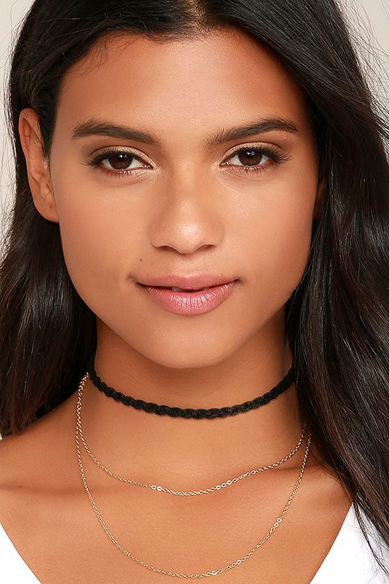 Cool Gold and Black Choker - Layered Choker Necklace - Braided Choker ...