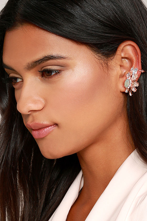 Dazzling Ear Cuffs - Pink Rhinestone Earrings - Rose Gold Earrings ...
