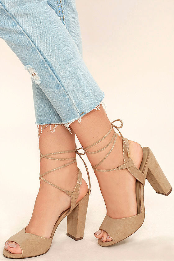 Stylish Natural Heels - Lace-Up Heels - High Heels Sandals - $25.00 - Lulus