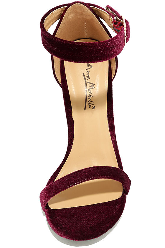 Cute Burgundy Velvet Heels - Ankle Strap Heels