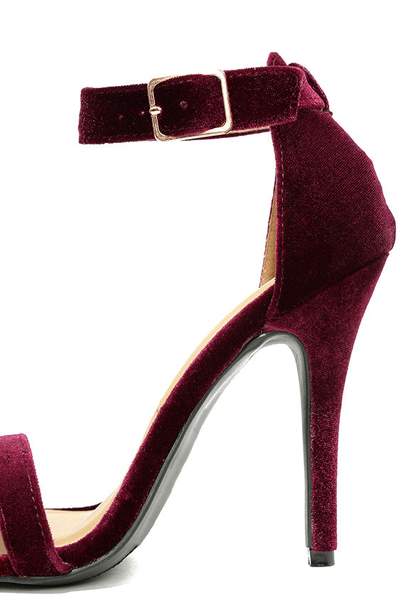 Cute Burgundy Velvet Heels - Ankle Strap Heels