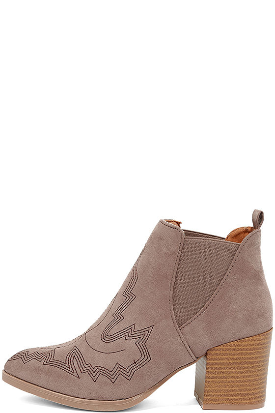 Cool Taupe Booties - Vegan Suede Ankle Booties - High Heel Booties ...