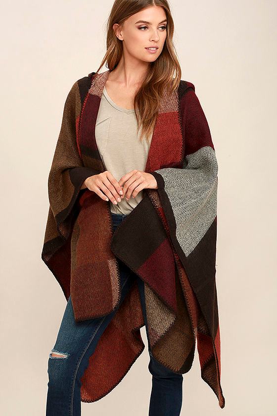 Cute Burgundy Print Poncho - Hooded Poncho - Poncho - $79.00 - Lulus