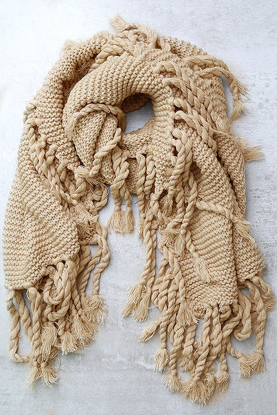 Cute Beige Scarf - Knit Scarf - Fringe Scarf - Wide Scarf - $24.00 - Lulus