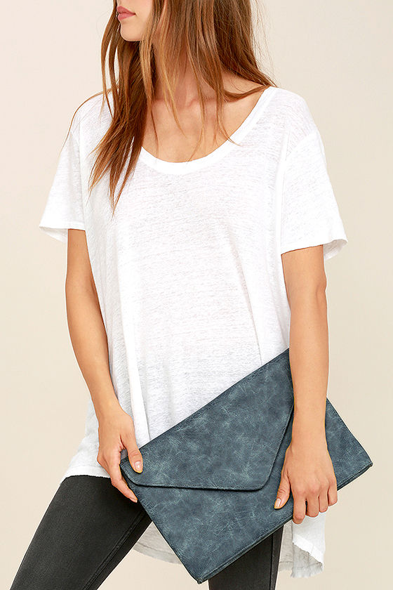 Chic Slate Blue Clutch - Faux Leather Clutch - Envelope Clutch - $31.00 ...