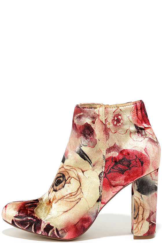 Lovely Beige Floral Booties - Velvet Booties - High Heel Booties - $37. ...