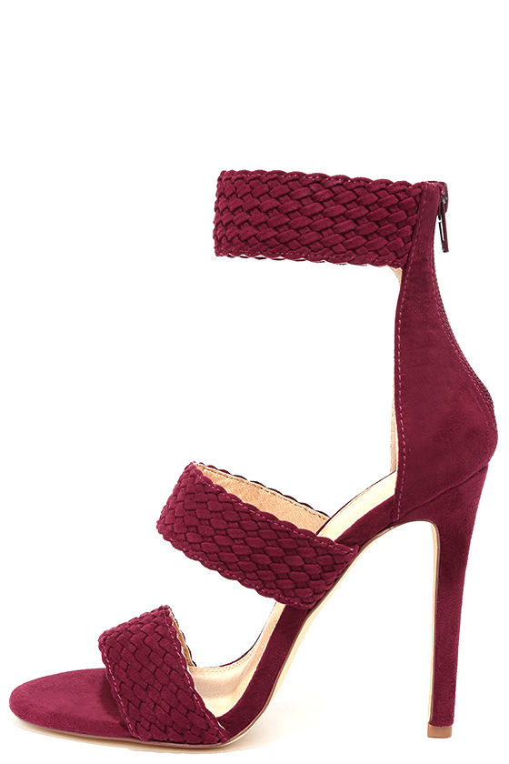 Wine Red Vegan Suede Heels - Ankle Strap Heels - Wine Red Heels - $36. ...
