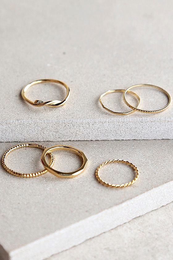 Cute Gold Rings - Ring Set - Engraved Ring Set - $16.00 - Lulus