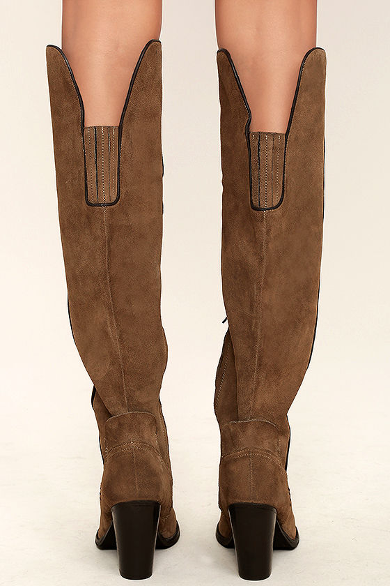 Mia Nigel Boots - Taupe Suede Leather Boots - Knee High Boots - $159.00