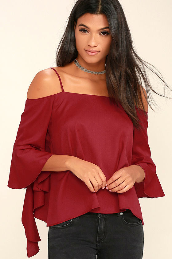 Lovely Dark Red Top - Long Sleeve Top - Bell Sleeve Top - $42.00 - Lulus