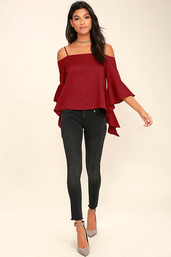 Lovely Dark Red Top - Long Sleeve Top - Bell Sleeve Top - $42.00 - Lulus