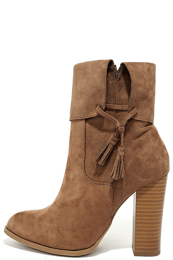 Cool Taupe Suede Booties - Ankle Booties - High Heel Booties - $38.00 ...