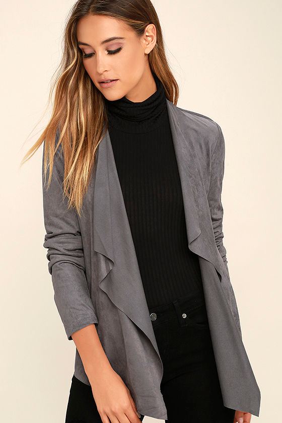 Cute Grey Suede Jacket - Vegan Suede Jacket - Open Front Jacket - $72. ...