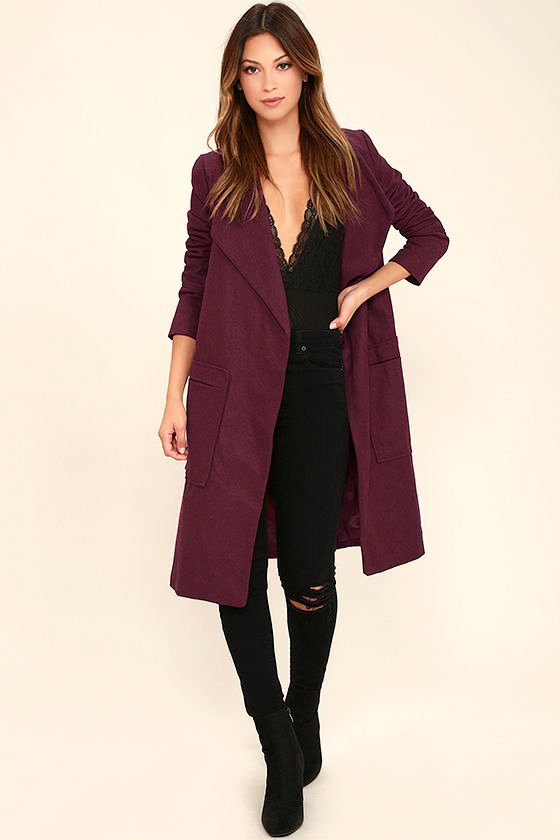 Luxurious Burgundy Coat - Felt Coat - Long Coat - Open Front Coat - $79 ...
