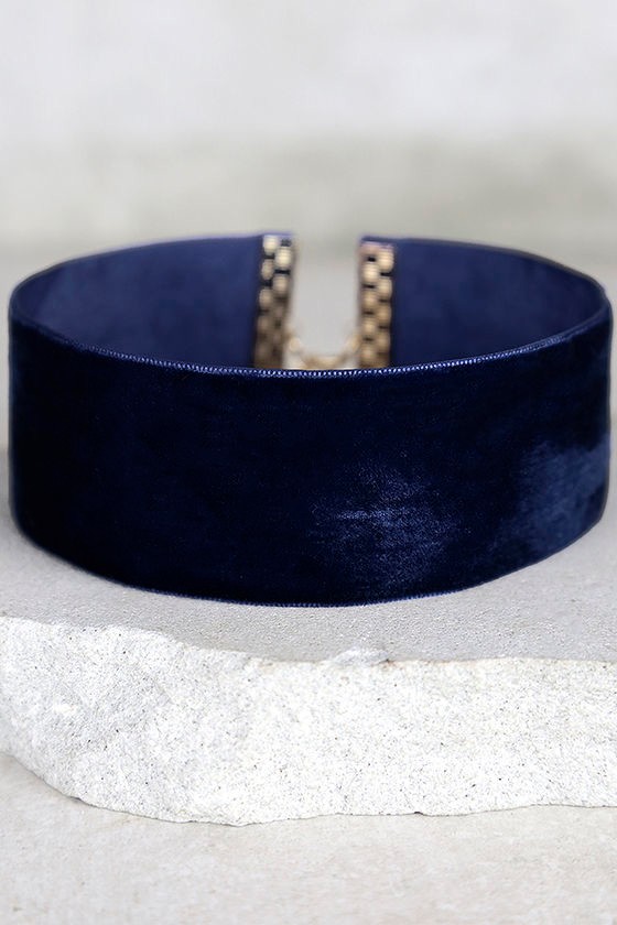 Chic Navy Blue Choker - Velvet Choker Necklace - Wide Choker - $11.00 ...