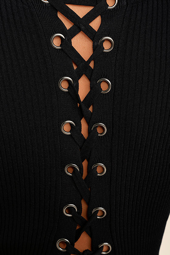 Sexy Black Top - Lace-Up Top - Long Sleeve Top - Lace-Back Top