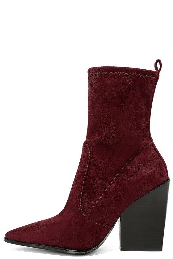 Kendall + Kylie Felicia Boots - Dark Red Suede Boots - Pointed Mid-Calf ...