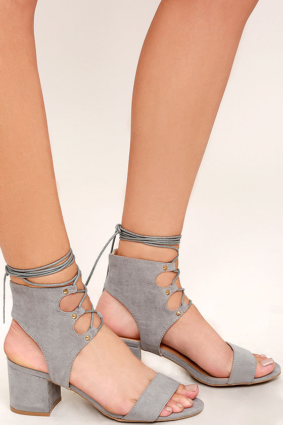 Cute Grey Lace-Up Heels - Studded Heels - Lace-Up Heels - $26.00