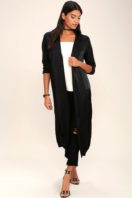 Chic Black Duster - Duster Coat - Duster Jacket - Satin Duster- $84.00 ...