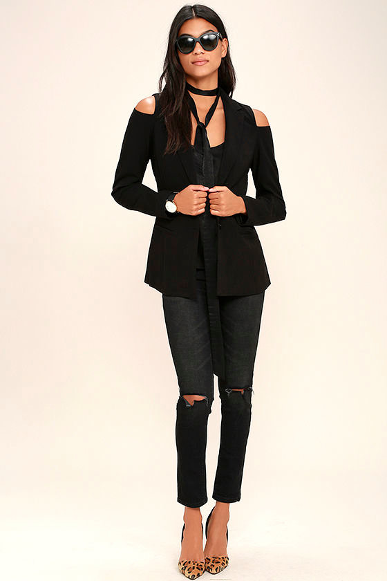 Chic Black Blazer - Cold-Shoulder Blazer - Black Jacket - $48.00 - Lulus