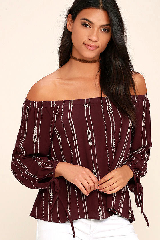 Boho Burgundy Top - Off-The-Shoulder Top - Embroidered Top - $42.00 - Lulus