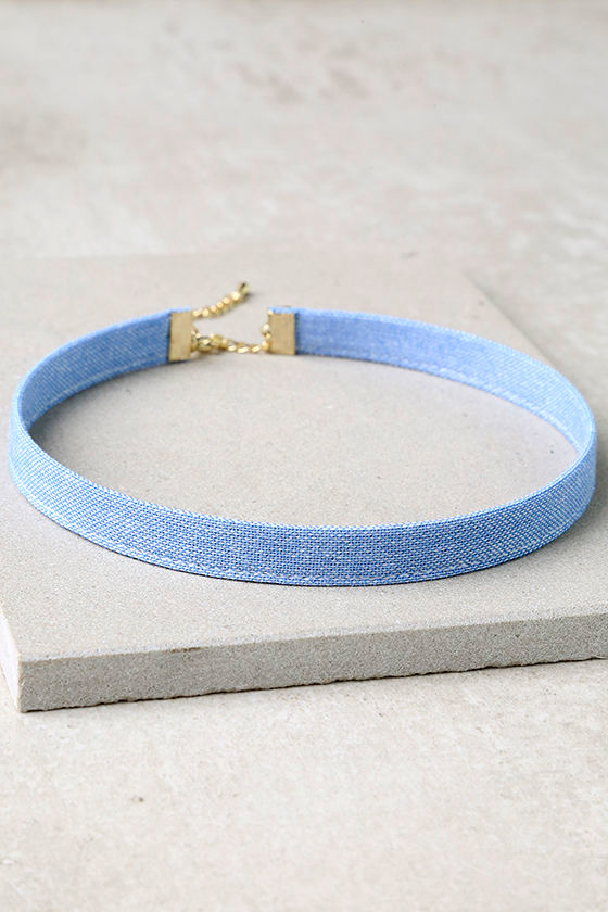 Cute Light Blue Choker - Denim Choker - Choker Necklace - $15.00 - Lulus