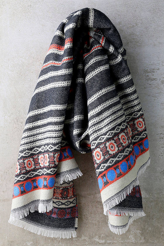Navy Blue Print Scarf - Southwest Print Scarf - Woven Scarf - $19.00