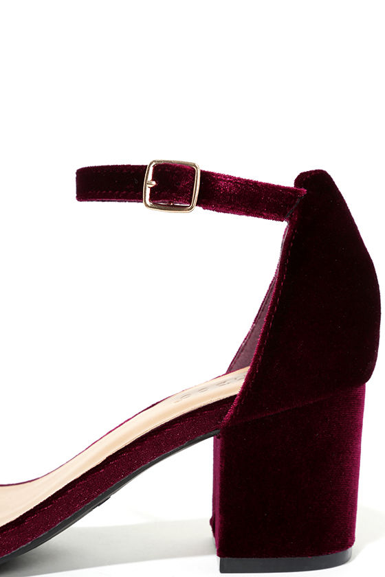 Chic Burgundy Velvet Heels - Velvet Heels - Block Heels - $29.00