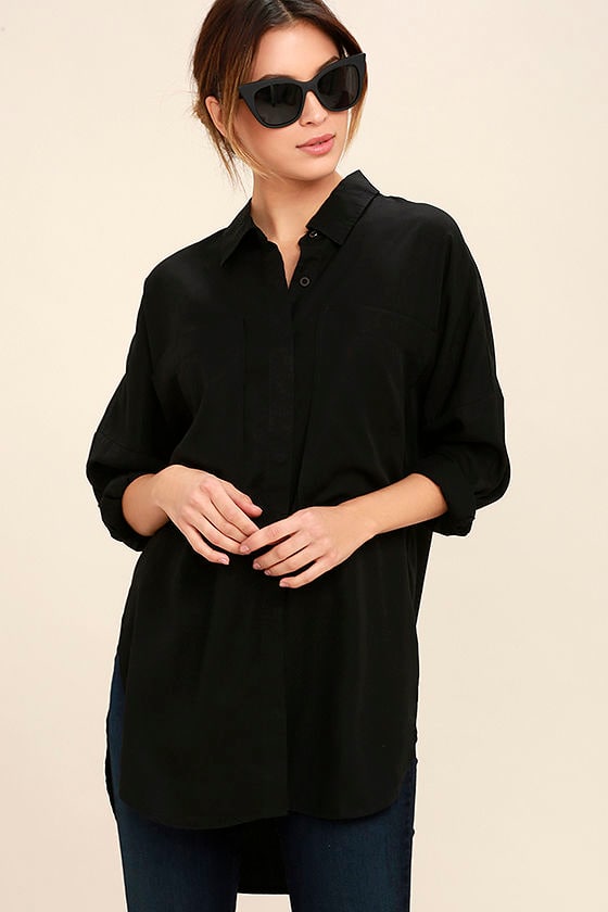 Classic Black Top - Button-Up Top - Long Sleeve Top - $57.00 - Lulus