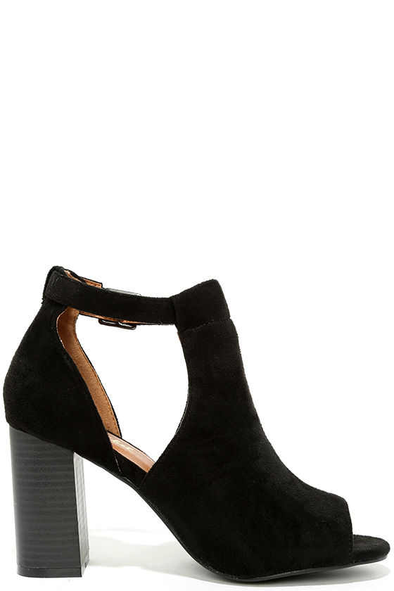 Black Peep Toe Booties Ankle Booties Vegan Suede Booties